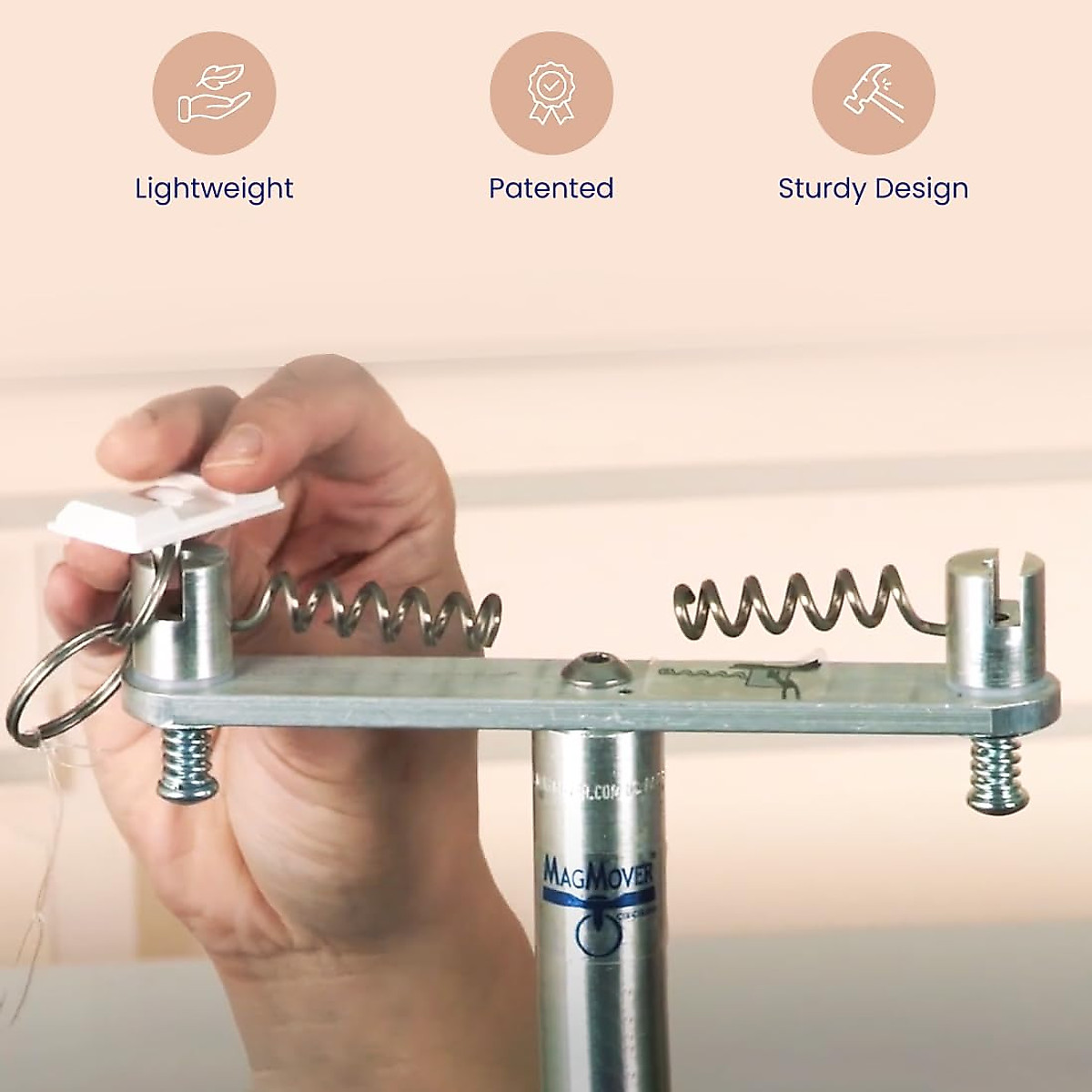 Clik-Clik Systems Dual Magmover Magnet Movers to Attach Magnet Hooks to Hang Ceiling Décor, Office Signs, Banners and More, 3.5" x 7", Silver