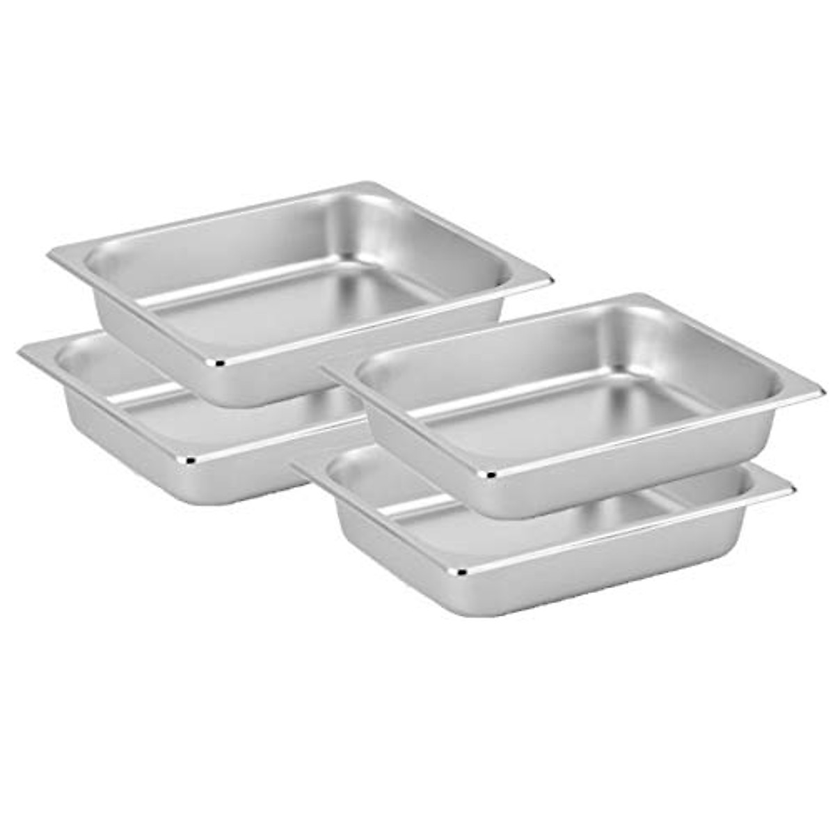 CHEFQ [Set of 4] 2 1/2 inch Deep Steem Tabel Pans Half Size, Anti-jam Stainless Steel (4, Half Size)