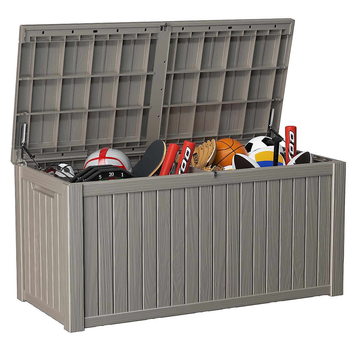 150 Gallon Waterproof Outdoor Resin Deck Box with Lockable Lid, Easy Assembly Features and Convenient Handles For Cushion, Pillows and other Patio Furniture (Grey)