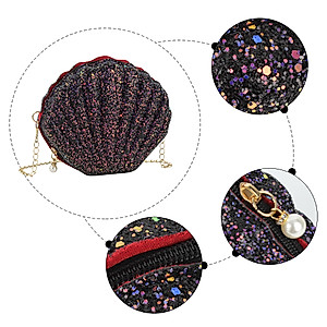 Women Mini Glitter Sequins Seashell Evening Clutch Handbag Chain Strap Cross-body Bag Shoulder Bag