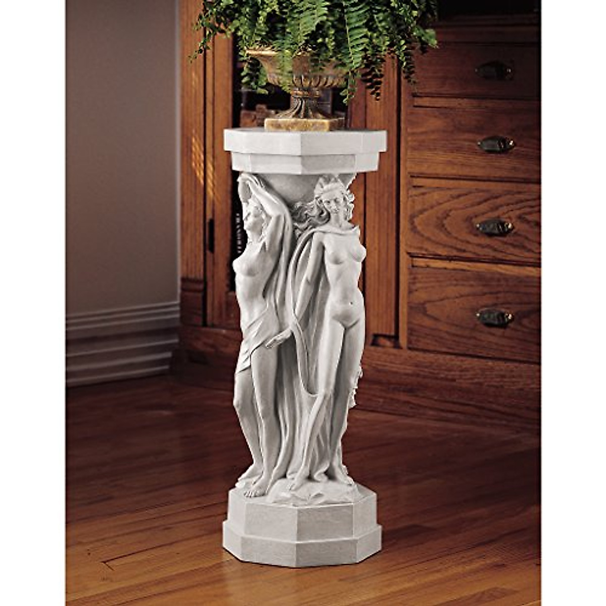 Design Toscano Column of Maenads Women Indoor/Outdoor Sculptural Display Pedestal Plant Stand, 28 inches tall, Cast Stone Resin, Antique Stone Finish