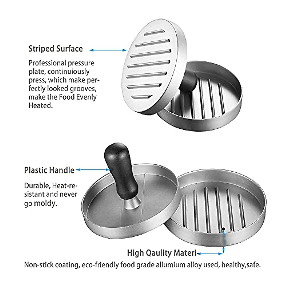 Yierouzi Non-Stick Burger Press with 100Pcs Patty Papers, Hamburger Patty Maker Mold, Hamburger Press Patty, Burger Mold Rings Easy Release Round for Meat, Beef, Veggie Burger, BBQ (Aluminum)