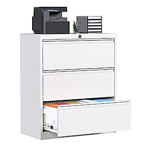 Aobabo Metal Lateral File Cabinet with Lock,Large Deep Drawer with Adjustable File Bars for Office,Home,35.43 Inches Wide for Letter/Legal A4 Size Drawer,Assembly Required (White,3 Drawer)………