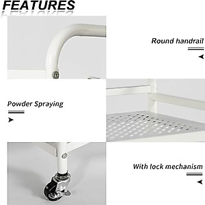 HDANI 3 Tier Rolling Cart,Heavy Duty Multifunctional Metal Frame-Supports 22 Lbs Per Tier,Rolling Cart with 2 Lockable Wheels for Office,Home,Bedroom,Kitchen,Bathroom (White)…