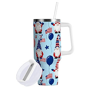 ODAWA 40oz Leak Proof Tumbler, Gnomes Stars Blue Stainless Steel Insulated Tumbler with Handle and Straw