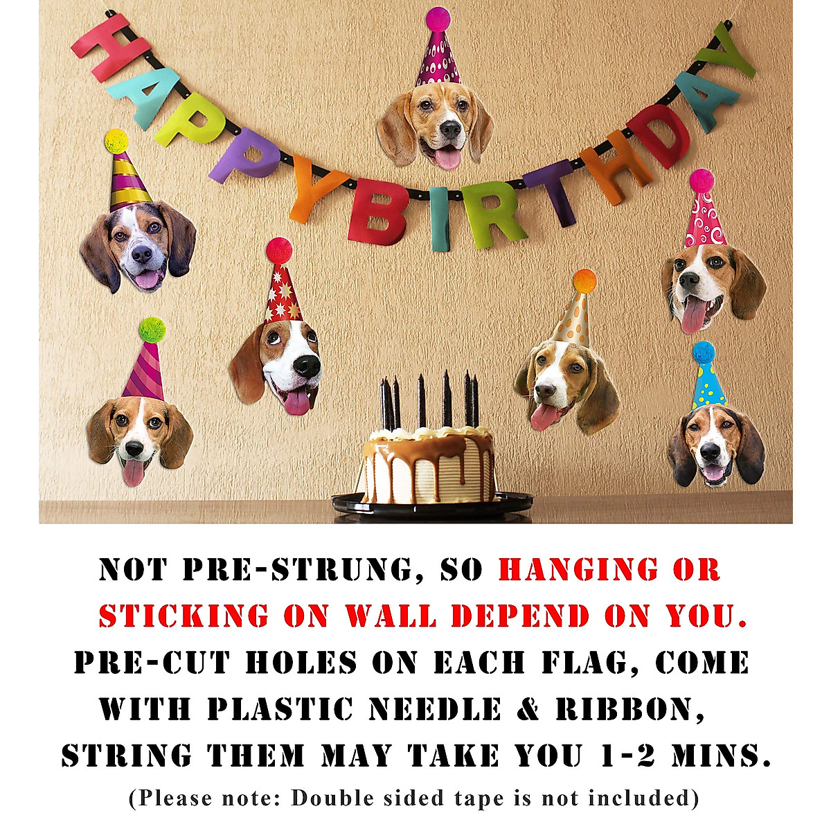 Beagle Birthday Garland, Funny Beagle Face Portrait Happy Birthday Banner, Dog Bday Party Supplies