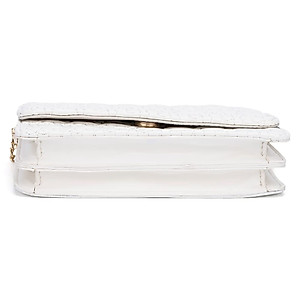 Olivia Miller Women's Fashion Rose Flower Embroidered Faux PU Leather Front Flap w Multi Compartment Off White Crossbody Bag Everyday Small Evening Casual Work Purse Handbag