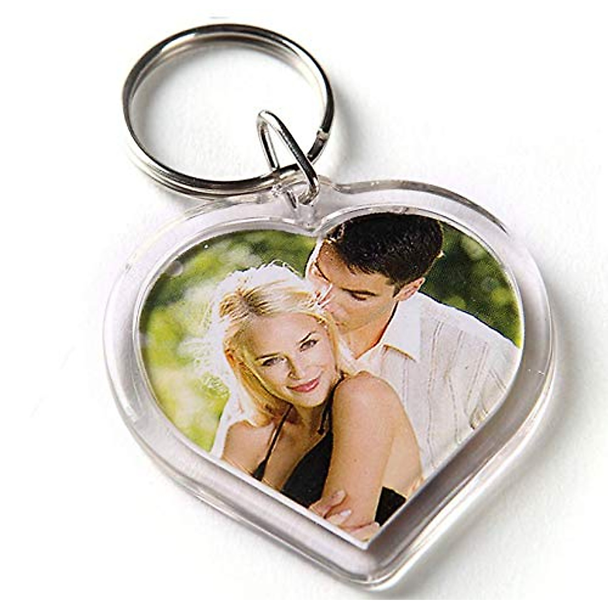 QUUPY 25PCS Clear Acrylic Love Heart Blank DIY Insert Photo Picture Frame Split Keyring Key Ring Keychain Snap-in Photo Holder Key Chain Keyholder for Family Lovers and Friends