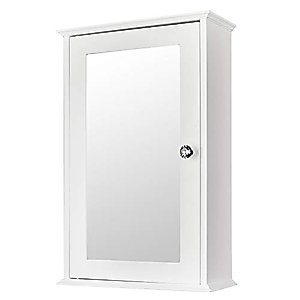 Bonnlo Bathroom Cabinet Wall Mount Mirrored Medicine Cabinet Storage Organizer with Single Door and 2 Adjustable Shelves White