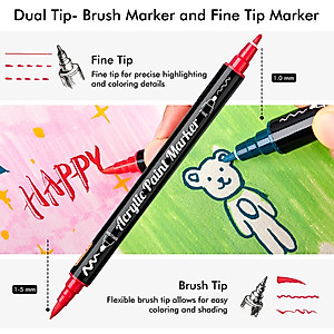Shuttle Art 48 Colors Dual Tip Acrylic Paint Markers, Brush Tip and Fine Tip Acrylic Paint Pens for Rock Painting, Ceramic, Wood, Canvas, Plastic, Glass, Stone, Calligraphy, Card Making, DIY Crafts