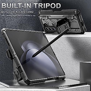 BAILI Galaxy Z Fold5 Case with Kickstand & S Pen Holder, 360°Protective Mech-Shaped Drop-Resistant Z Fold5 Cover with HD Screen Film,Support Wireless Charging Shell for Samsung Galaxy Z Fold5-Black