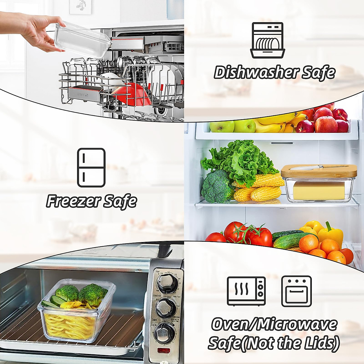 Glass Butter Dish with Bamboo Lid and Knife, Airtight Seal for Freshness, Large Butter Dish for East and West Coast Butter, Ideal for Countertop and Refrigerator Storage, Premium Glass Butter Keeper