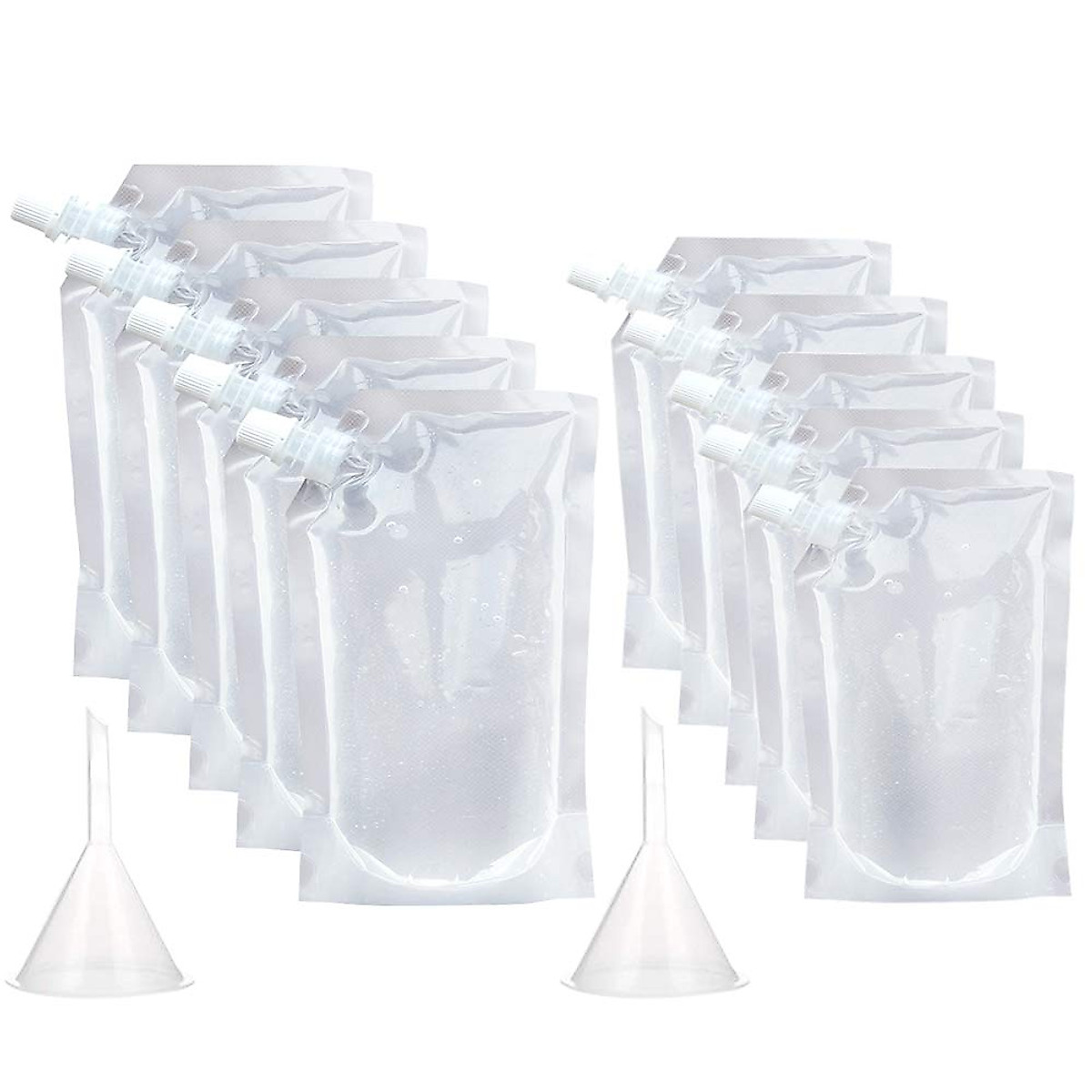 20 Pieces Plastic Flasks Reusable Liquor Drink Juice Pouches with Spout Concealable Drinking Flasks Bags Adults Sneak Alcohol Water Bottle 250ml & 350ml with Funnel