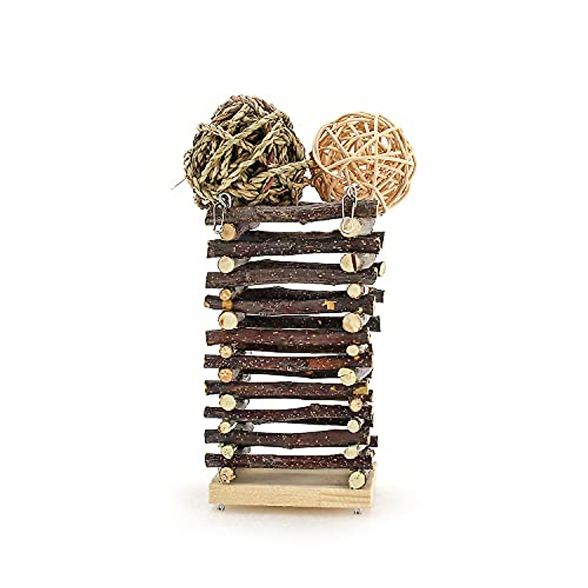 Linifar Rabbit Hay Feeder Wooden Hay Rack Chew Grass Ball Less Waste Manger Bunny Supplies Holder Cage Accessories Food Bowl for Guinea Pig Chinchilla Ferret