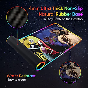 RGB Skull Mouse Pad,Nightmare Before Christmas Large Gaming Mousepad with 14 Lighting Modes,Non-Slip Computer Keyboard Desk Mat,31.5×11.8 inches (C)