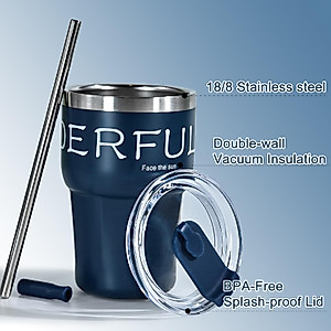 21 oz Travel Coffee Mug, Insulated Tumbler with Lid and Straw Double Wall Vacuum Insulated Tumbler Reusable Coffee Cups for Coffee, Tea and Drinks, Blue