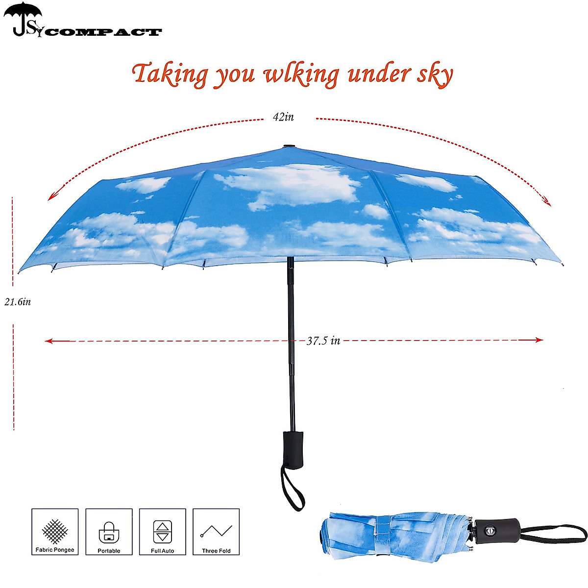 SY COMPACT Travel Umbrella Windproof Automatic LightWeight Unbreakable Umbrellas-factory outlet umbrella (Blue)