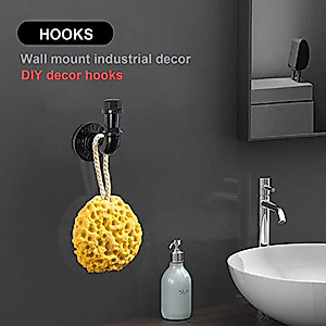 gotonovo Wall Mounted Rustic Industrial Towel and Robe Hook Set Towel Single Hook Kit Heavy Duty DIY Style Industrial Pipe Robe Hook Industrial Iron Pipe Electroplated Black Finish, 2 Pieces