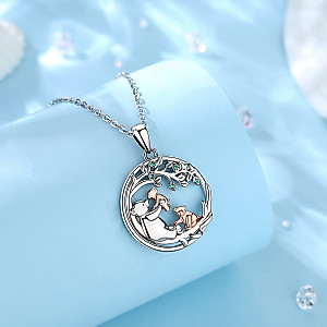 EUDORA Sterling Silver Mother Daughter Necklace for Women Bear Mama Necklace Mom Son Pendant for Mom Daughter Jewelry from Daughter Son Mother's Day Gift for Mother Daughter Aunt Grandma, 45cm