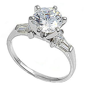 Oxford Diamond Co 2CT Cubic Zirconia Round Brilliant Solitaire with Baguette Engagement Ring sizes 7