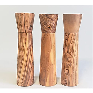 Olive Wood Mills with a Ceramic Mechanism, Grinder (Salt, Pepper, Coffee, Dried Herbs and Many Spices), Beige, 9x6.5 INCH