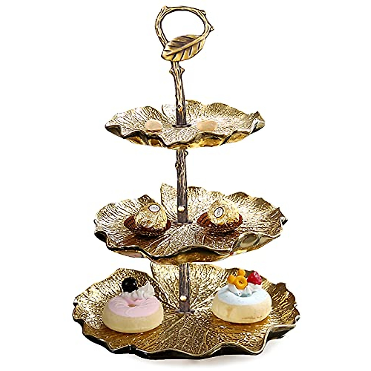 3-Tier 13.5’’ Cupcake Stand Hardware Fittings, Metal Mold Crown Holder DIY Making for Fruit Plate Cake Stand Snack Tray Replacement Parts for Tea Party Wedding Decoration (3 Sets - Retro Gold Leaf)