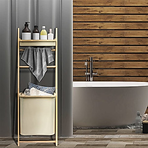 ReactDecor Wall Leaning Bathroom Ladder Shelf Hamper - 3 Tier Wooden Towel Rack Ladder Laundry Basket - Wooden Blanket Ladder Towel Rack - Wood Towel Ladder for Bathroom - Wall Leaning Ladder Shelf