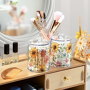 YEGAME 2 Pack Sunflower Qtip Holder Apothecary Jars with Lids, Clear Apothecary Jar Food Storage Container for Tea, Coffee, Cotton Balls, Dental Floss