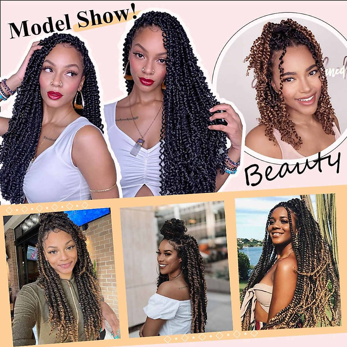 LOSMOEER 8 Packs Passion Twist Crochet Hair 8 Inch Natural Black Pre-twisted Crochet Passion Twist Hair Pre-looped Crochet Braids Hair for Women Passion Twists Braiding Hair Synthetic Hair Extensions