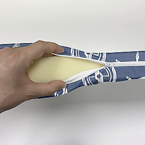 Ambesonne Sailboat Bench Pad, Diagonal Hatched Nautical Elements Ship's Wheel Anchor and Marine Animals, Standard Size HR Foam Cushion with Decorative Fabric Cover, 45" x 15" x 2", White Blue