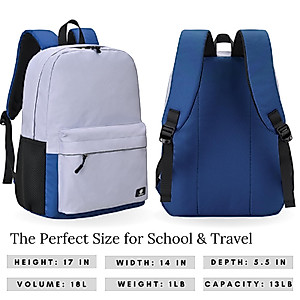 Teen Girls, Boys Backpack, Aesthetic Big Kids' Bookbags for School with Padded Laptop Compartment, Navy, Color block, Gray, Light Blue