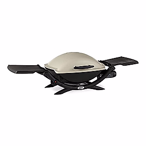 Weber Q 2000 Portable Liquid Propane Gas Grill (Titanium) Starter Bundle (2 Items)
