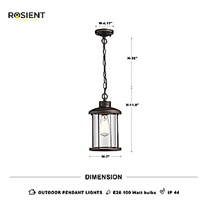 Rosient Outdoor Pendant Light, 1-Light Exterior Hanging Lantern Light Fixtures, Hanging Sconces Porch Lights with Oil Rubbed Bronze Finish