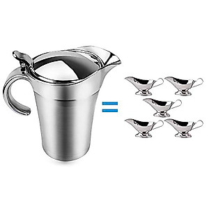 ShineMe Stainless Steel Gravy Boat Sauce Jug with Lid, 26oz Double Wall Insulated, Storage for Gravy or Cream, Used at Home & Kitchen