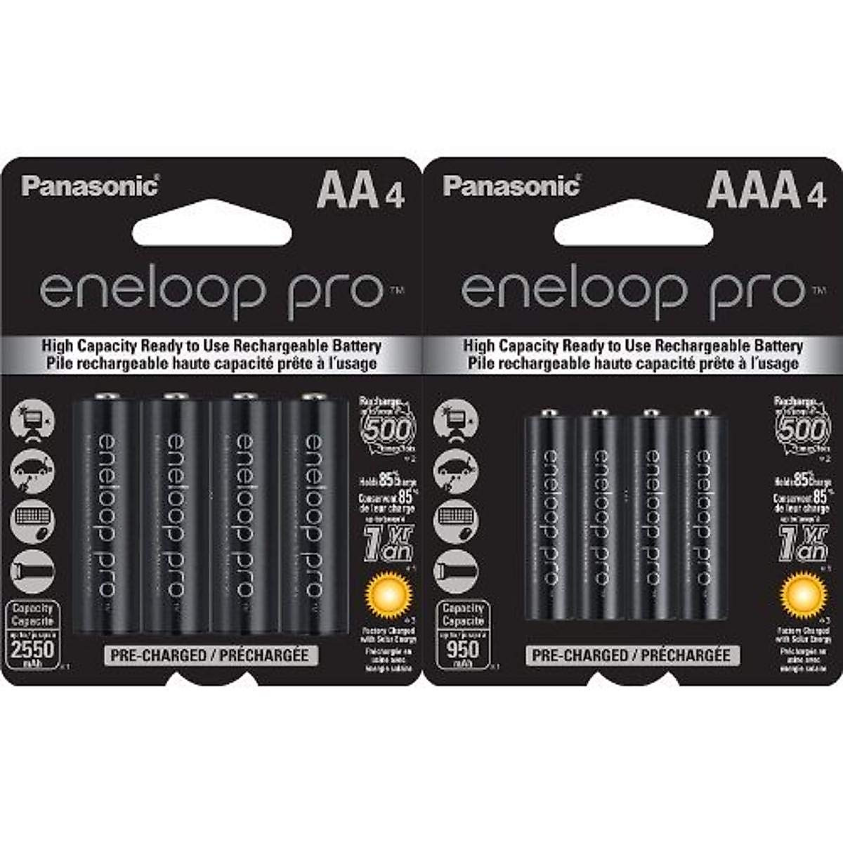 Panasonic Eneloop Pro AA and AAA High Capacity Ni-MH Pre-Charged Rechargeable Batteries Bundle (4 Pack of Each)