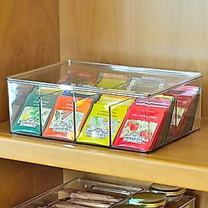 Youngever Large Plastic Tea Packet Organizer with Lids, Reusable Food Packet Storage Container Divided into 8 Compartments, Tea Bags Storage Bin (11" x 7.5" x 4")