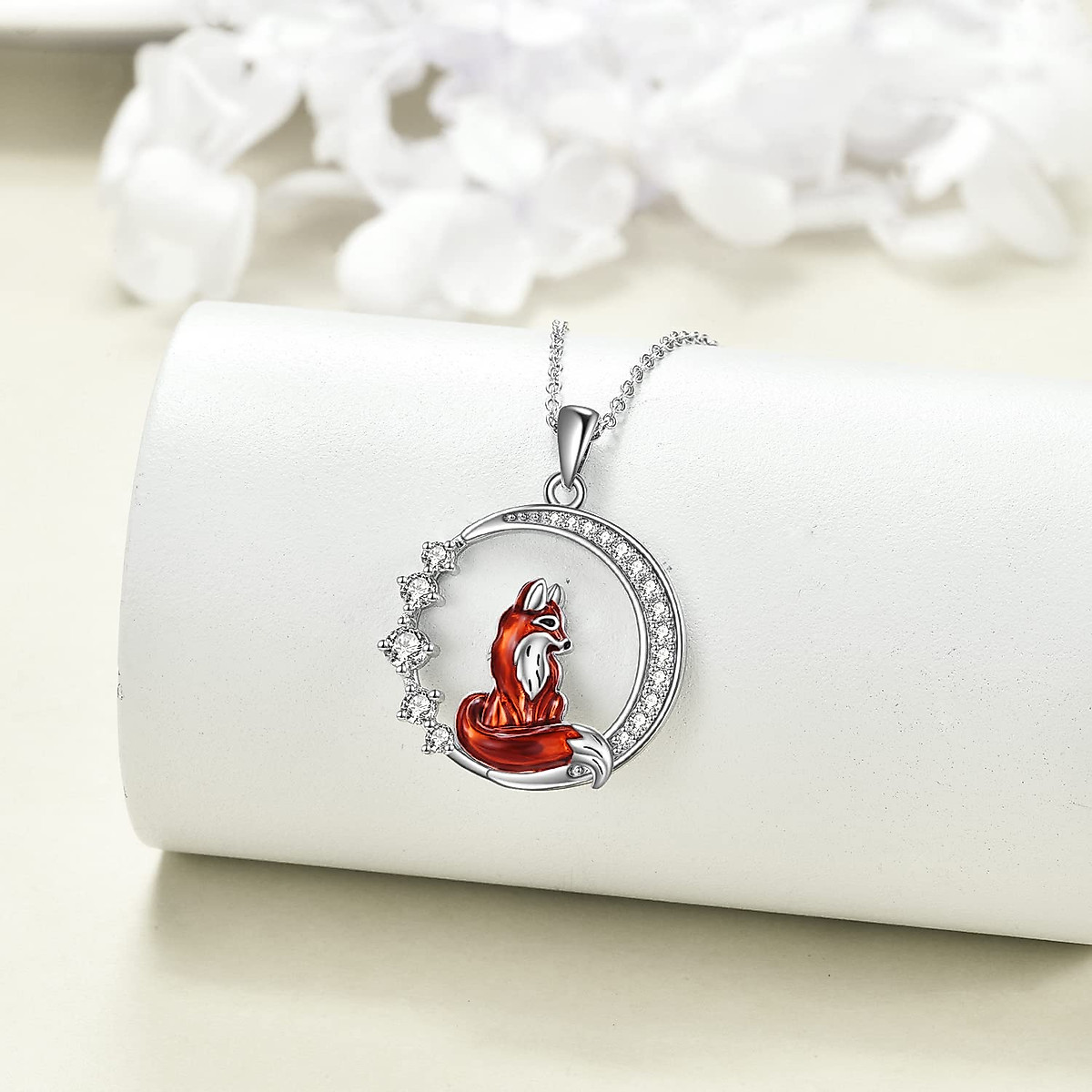 LUHE Fox Necklace Gifts 925 Sterling Silver Kitsune Moon Pendant Necklace Jewelry Gifts for Women (Animal necklace-fox)