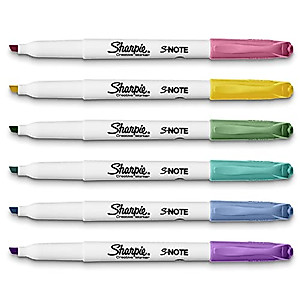 Sharpie S-Note Creative Colouring Marker Pens | Highlight, Write, Draw & More | Assorted Pastel Colours | Chisel Tip | 6 Count