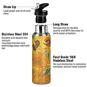 ALAZA Van Gogh Sunflower Water Bottle with Straw Lid Vacuum Insulated Stainless Steel Thermo Flask Water Bottle 20oz 11