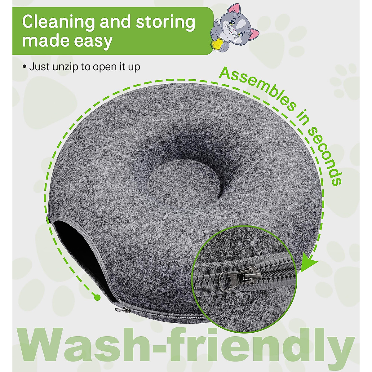 MAMI&BABI Peekaboo Cat Cave for Indoor Cats, Cat Donut Cat Tunnel Bed, Scratch Resistant Cat Toys for Medium Large Cats up to 30 lbs