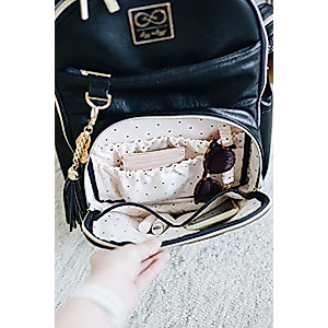 Itzy Ritzy Chelsea + Cole Diaper Bag Backpack - Studded Boss Backpack Diaper Bag Includes 19 Pockets, Changing Pad, Stroller Clips & Tassel; Black with Sweetheart Print Interior & Gold Hardware