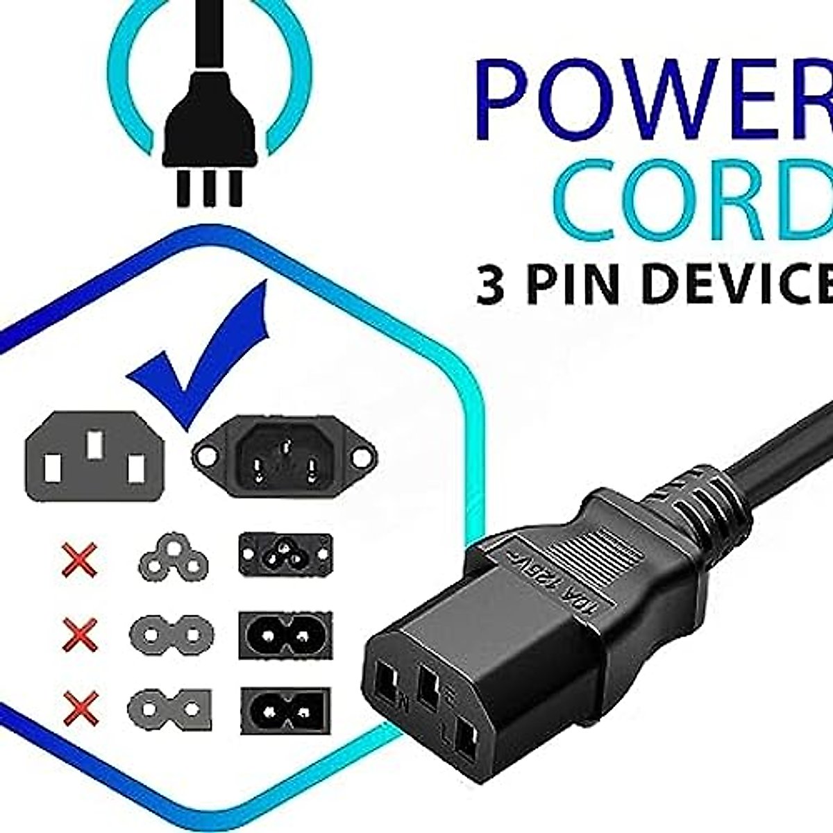 Marg AC Power Cord Outlet Socket Cable Plug Lead for Citizen CL-S521 CL-S521-GRY CL-S521-EC-GRY CL-S521-E-GRY JM30-M01 Direct Thermal Label Printer