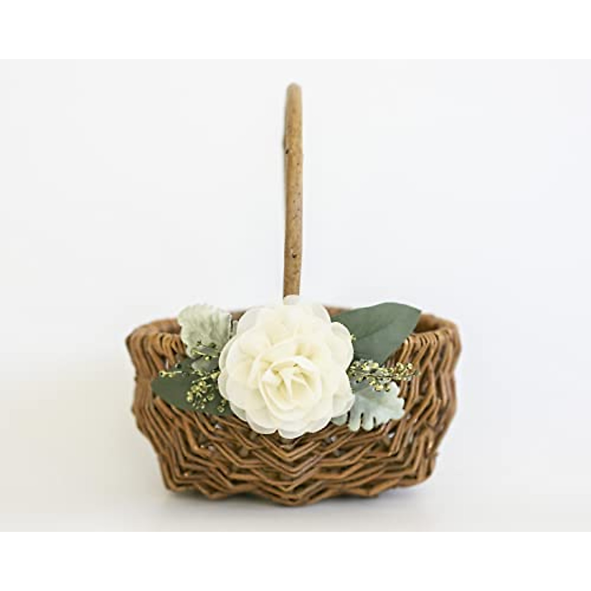 Willow Flower Girl Basket - Rustic Wood Flower Girl Basket - Country Wedding Basket w/Greenery Decor - Rattan Gift Basket by Ragga Wedding