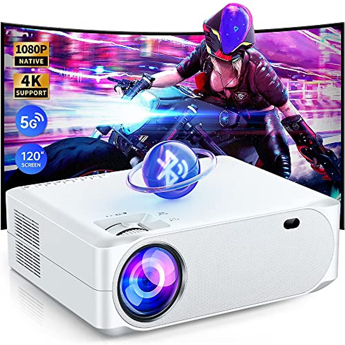 ACROJOY 4K 1080P Mini Projector w/ 5G WiFi, 120" Screen