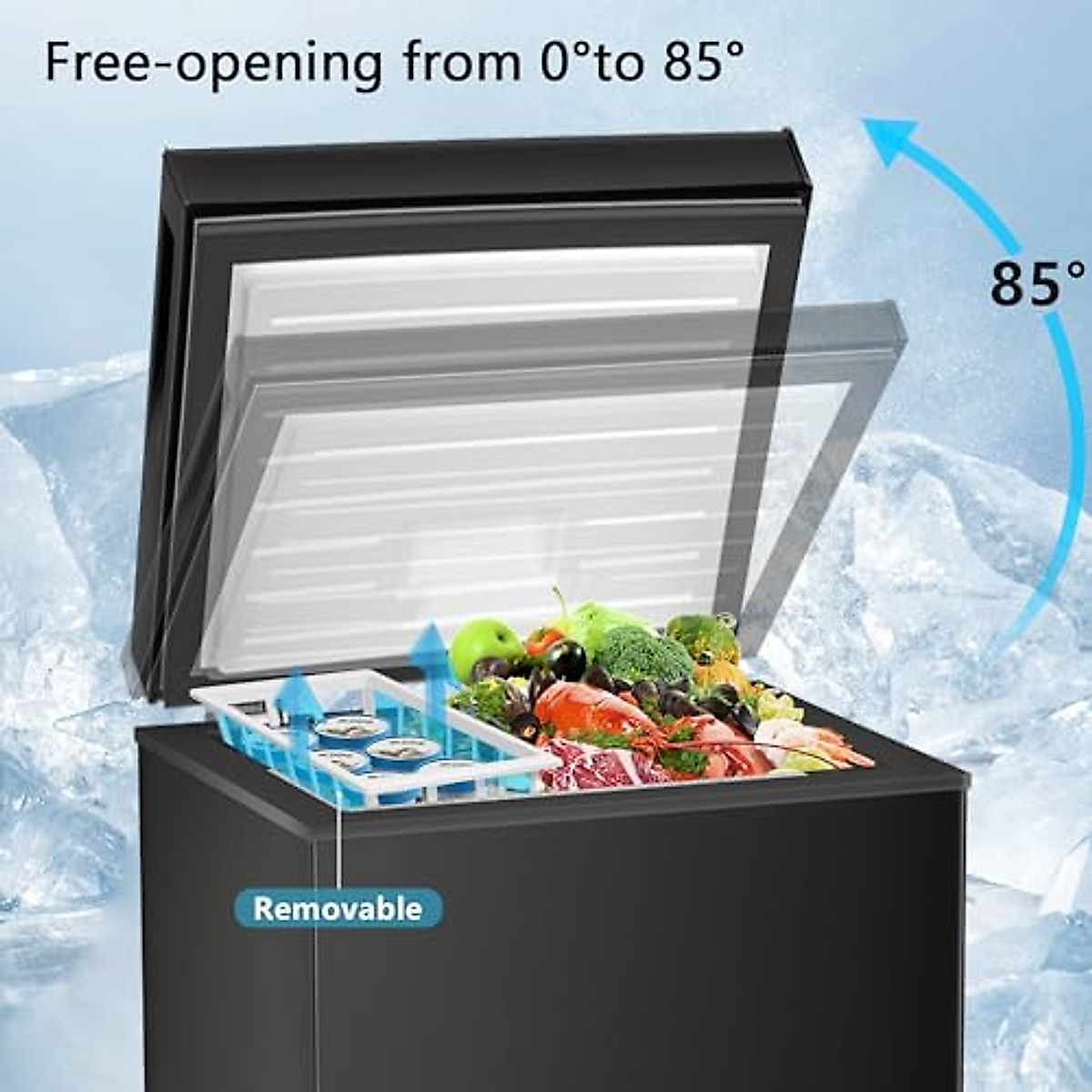 R.W.FLAME Chest Freezer 2.8 Cubic Feet, Small Deep Freezer with Basket, Adjustable Temperature, Energy Saving, Top open Door Mini Compact Freezer