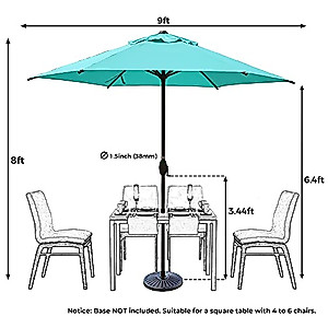 Abba Patio 9ft Patio Umbrella Outdoor Umbrella Patio Market Table Umbrella with Push Button Tilt and Crank for Garden, Lawn, Deck, Backyard & Pool, Turquoise