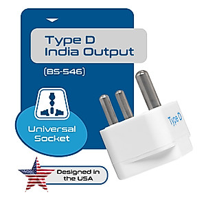 Ceptics India Travel Plug Adapter (Type D) for Pakistan, Nepal, Bangladesh - 3 Pack [Grounded & Universal] (GP-10-3PK)