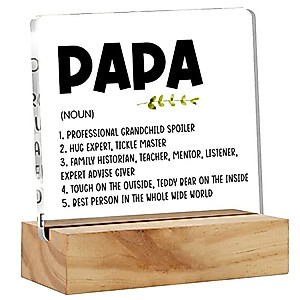 Papa Gift Grandpa Gifts From Grandchildren, Papa Definition Desk Decor Grandpa Best Papa Acrylic Desk Plaque Sign with Wood Stand Home Office Desk Sign Keepsake