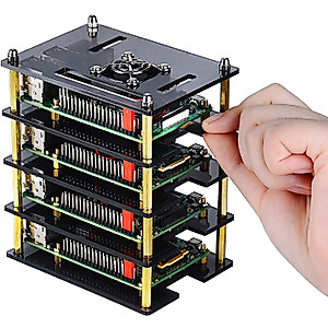 GeeekPi Cluster Case for Raspberry Pi 4 Model B, Pi Case with Cooling Fan and Heatsinks for Raspberry Pi 3 Model B+, Raspberry Pi 3/2 Model B