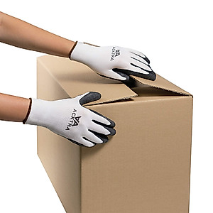 ACKTRA Coated Nylon Safety WORK GLOVES 12 Pairs, Knit Wrist Cuff, Multipurpose, for Men & Women, WG008 Black Polyester, Black Latex, Medium